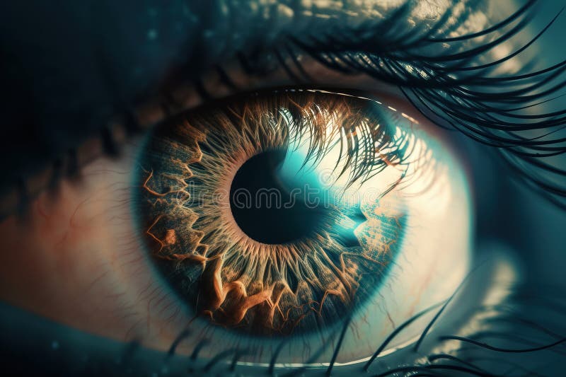 A Close Up of an Eye with a Blue Iris and Long Black Lashes, with a ...