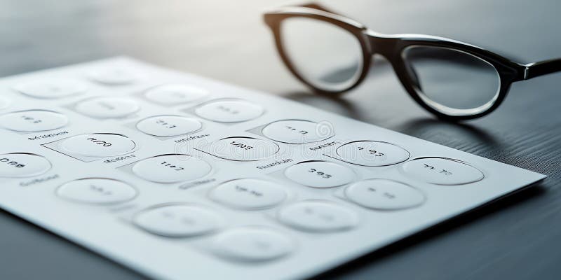 Close Up of an Eye Chart with Glasses on a Table Stock Illustration ...