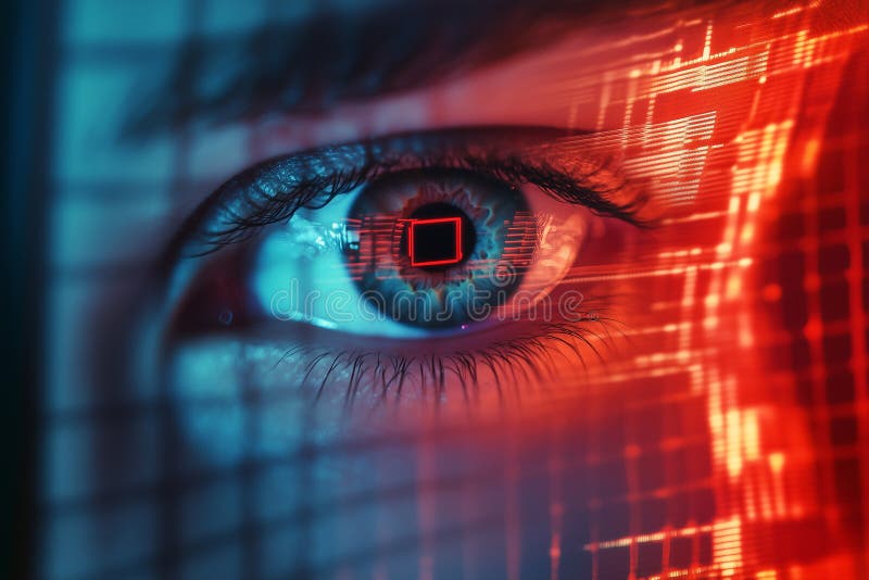 Close Up of Eye with Digital Biometric Verification. Concept of Face Id ...