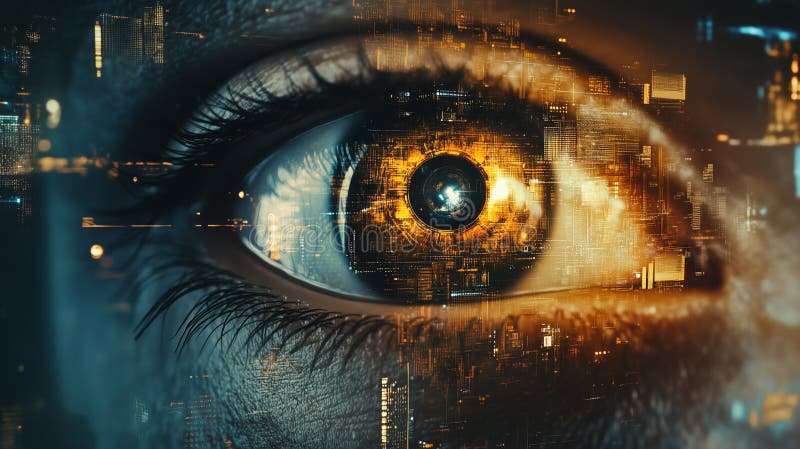 Close Up of Eye with Digital Biometric Verification. Concept of Face Id ...