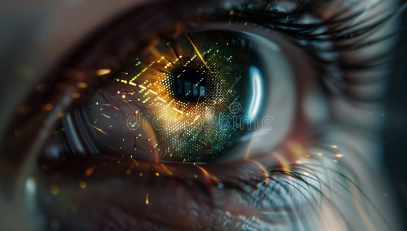 Close-up of an Eye with Digital Data and Holographic Elements ...