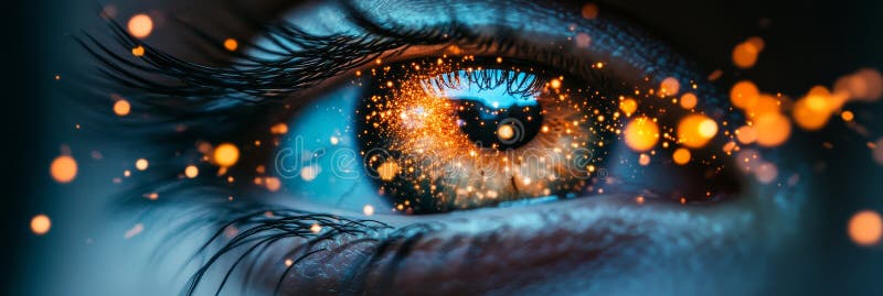 Close Up of an Eye with Digital Particles, Concept of Vision ...