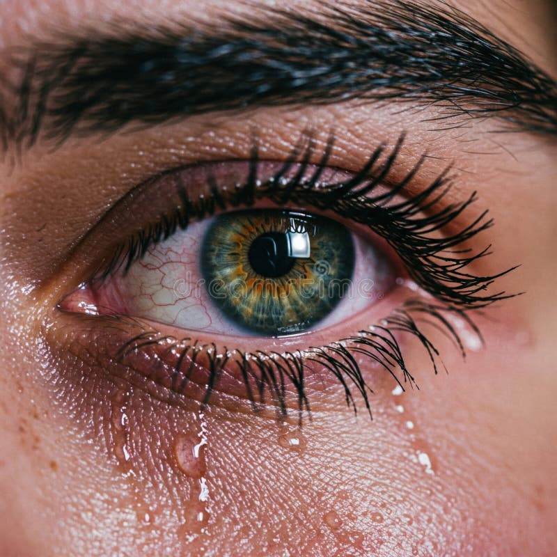A Close-up Eye with Drops of Tears. Stock Image - Image of person ...