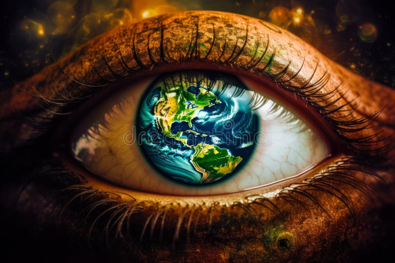 Close Up of Eye with the Earth in it S Iris. Generative AI Stock ...