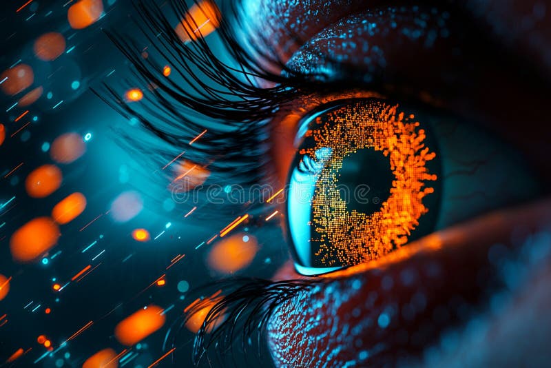 Close Up of Eye Featuring Digital Elements and Glowing Patterns ...