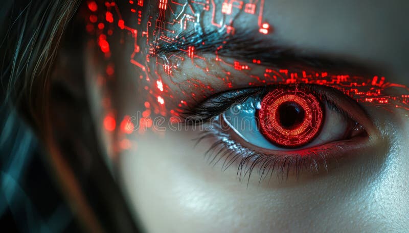 Futuristic Eye with Glowing Red Circuits in a Cyberpunk Environment at ...