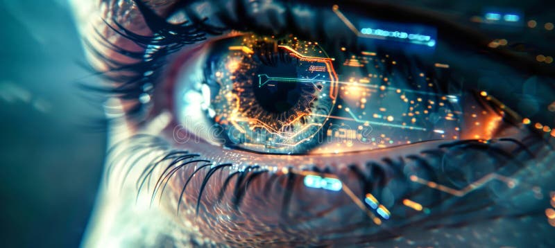A Close-up of an Eye with Futuristic Technology Elements on the Iris ...