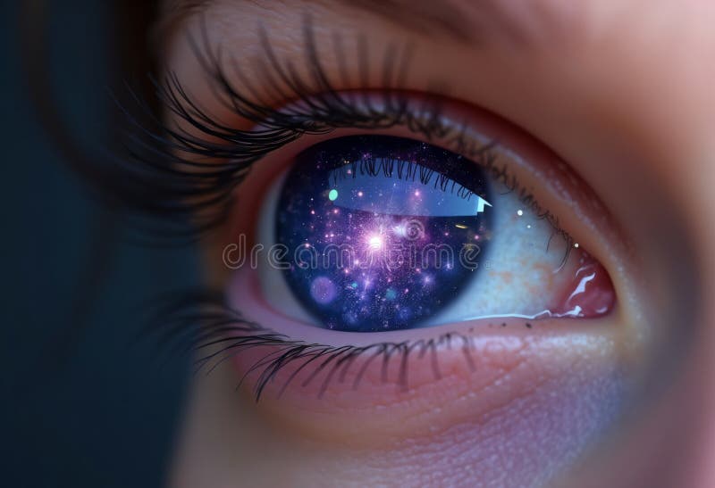Close Up of an Eye with a Galaxy Stock Illustration - Illustration of ...