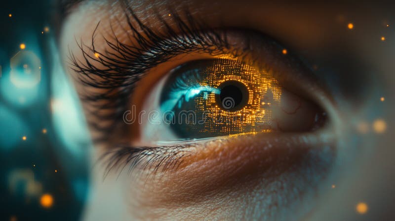 Close Up of Eye with Glowing Iris. Concept of Face Id and Artificial ...