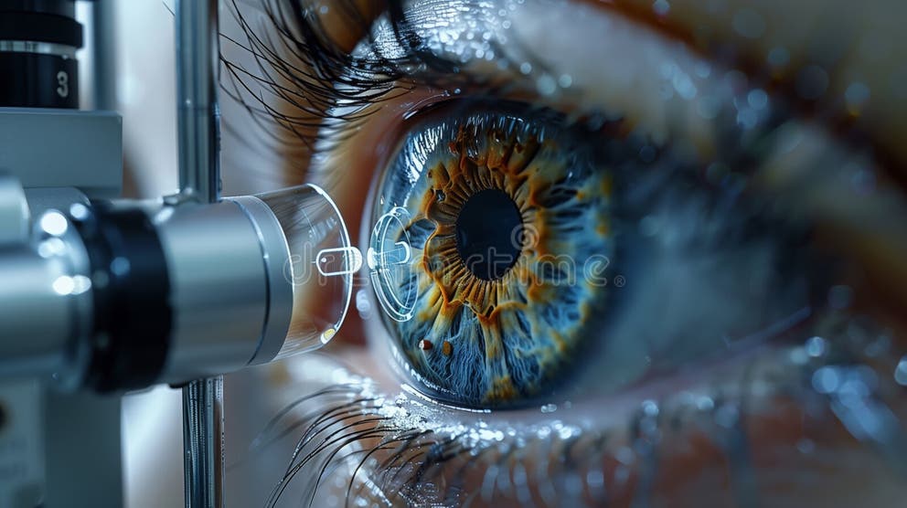 Human Eye Examining Microchip Implant through Microscope Stock Image ...