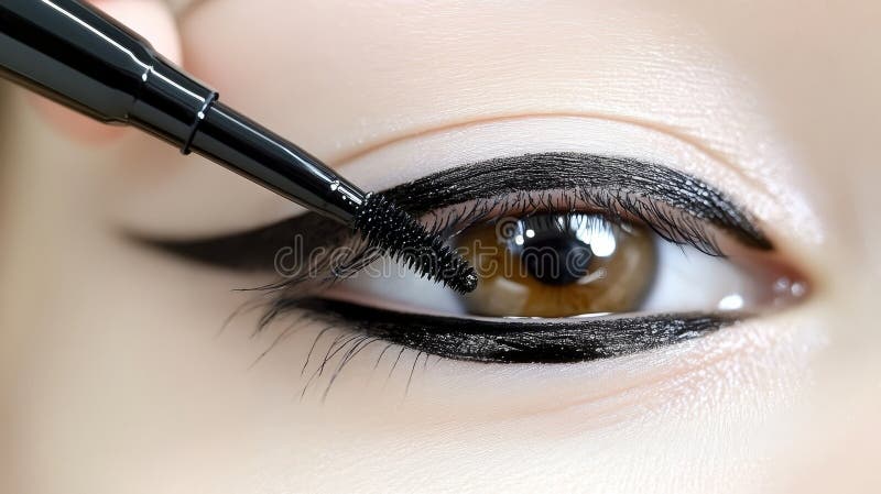 Close-up Eye Makeup Featuring Dramatic Eyeliner Application on Brown ...