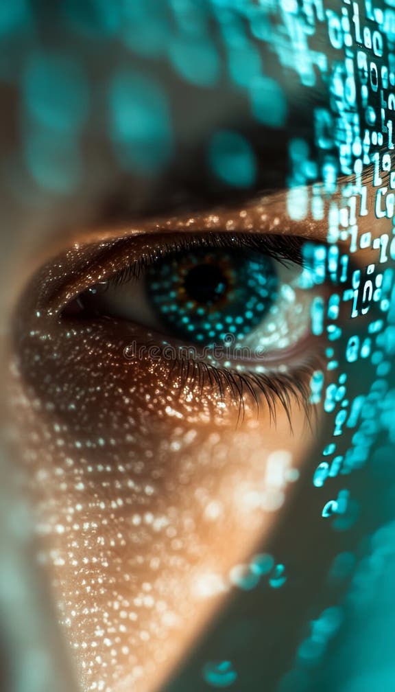 Close Up of Eye, Merging with Binary Code Representing Digital World ...