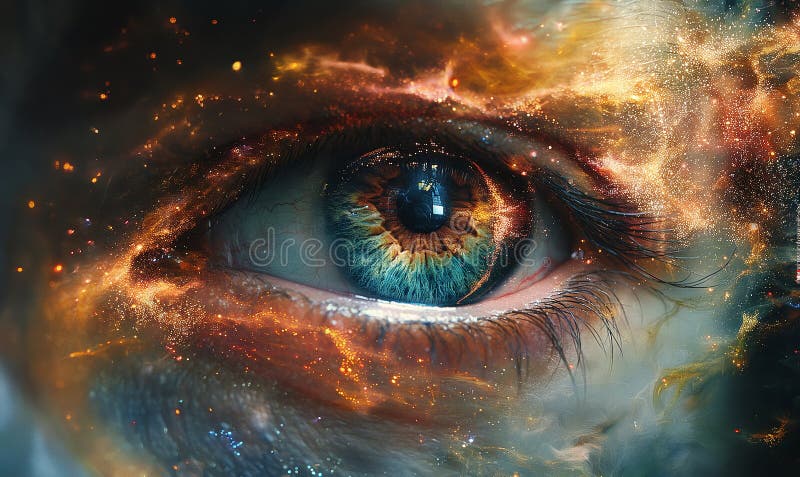 Cosmic Vision in a Human Eye Stock Photo - Image of celestial, nebula ...