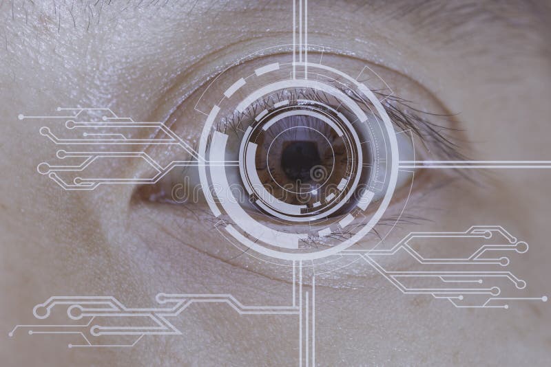 Close Up of Eye in Process of Scanning Technology Digital Information ...