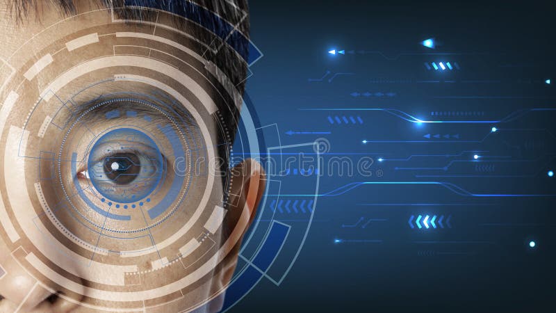 Close Up of Eye in Process of Scanning Technology Digital Information ...