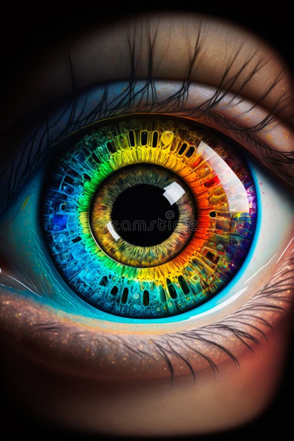 Close Up of an Eye with Rainbow Colored Iris. Generative AI Stock ...