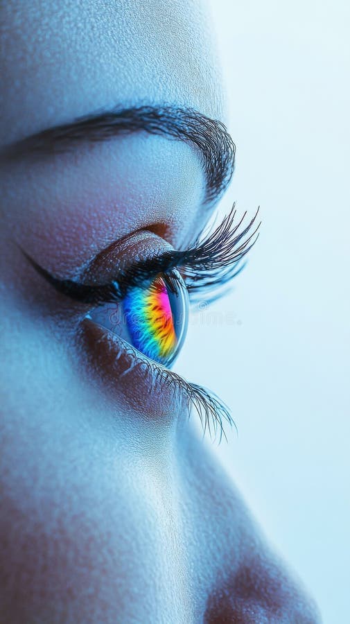 Close-up of Eye with Rainbow Reflection, Colorful Vision Concept Stock ...
