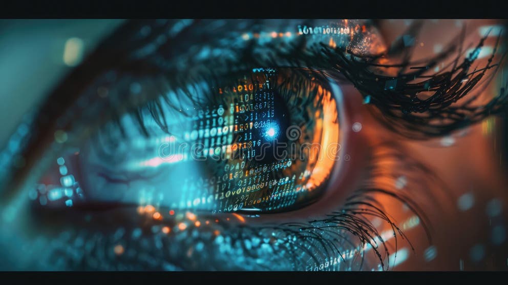 Close-up Eye Reflecting Binary Code and Data Visuals, Symbolizing Big ...