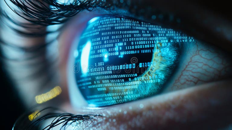 Close Up of Eye Reflecting Digital Binary Code Showcasing Technology ...