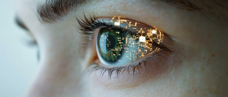 A Close-up of an Eye Reveals a Vibrant Reflection of a Digital ...