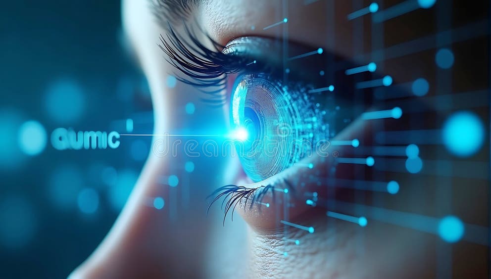A Close-up of an Eye Scanning Device Projecting a Holographic Interface ...