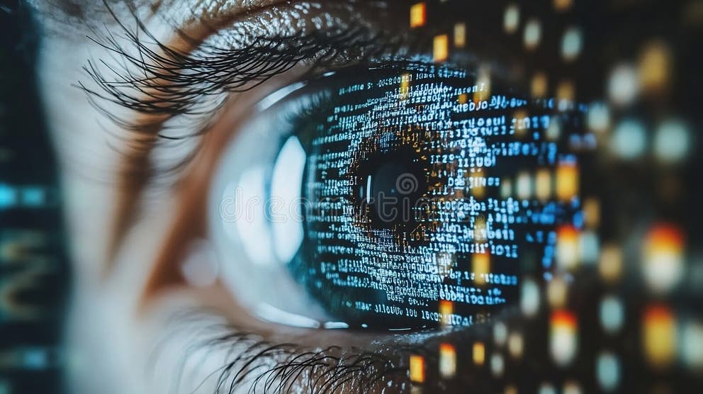 Close-up Eye Seeing Digital Code, Technology, Future Stock Illustration ...