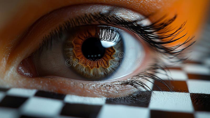 Close-up of an Eye with a Surreal Checkered Pattern Reflection Stock ...
