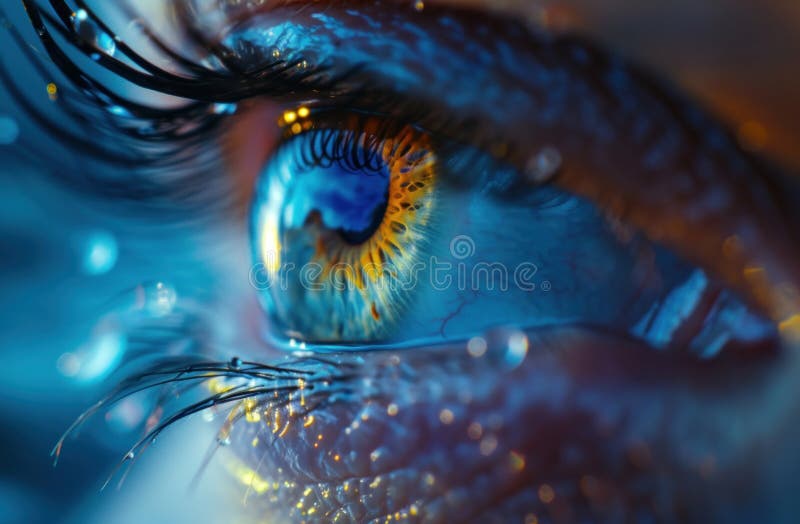 A Close Up of an Eye with Tears Drop, Anamorphic Lens Stock Photo ...