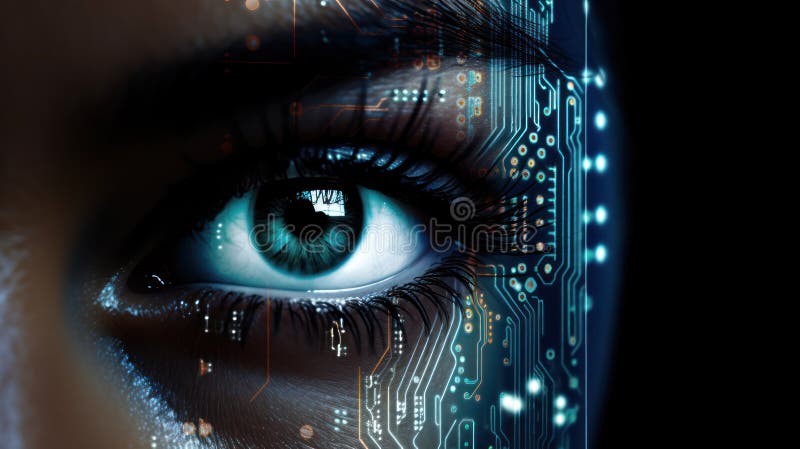 Close-up of an Eye with Tech Reflection Stock Illustration ...