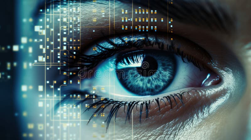 Close-up of an Eye with Tech Reflection Stock Illustration ...