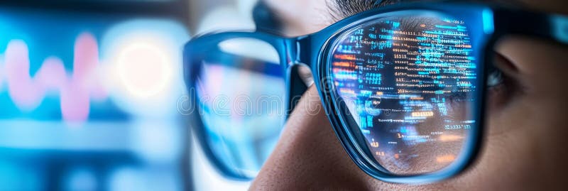 Analysis of Data on Multiple Screens with Glasses Reflection Stock ...