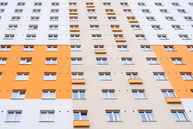 Close-up Facade of Gray-orange Building with Windows. Stock Image ...