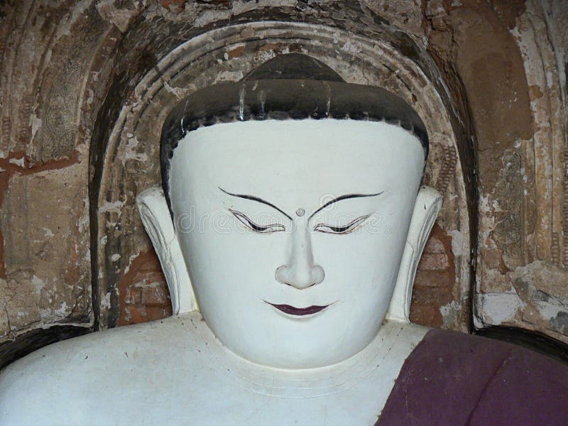 Close Up of the Face of an Ancient Buddha Statue, Myanmar Stock Photo ...