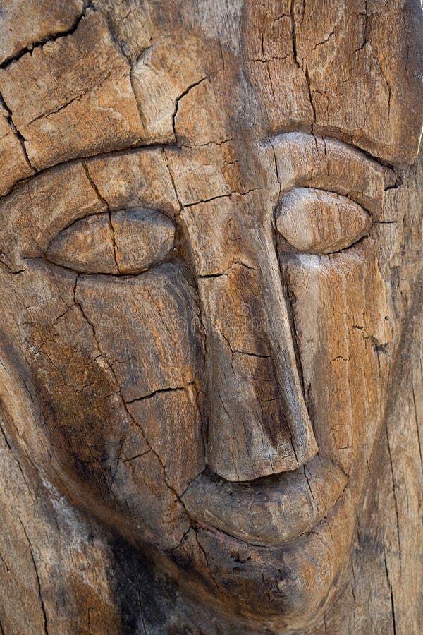 Close Up of Face Carved in Wood Stock Photo - Image of tree, woman ...