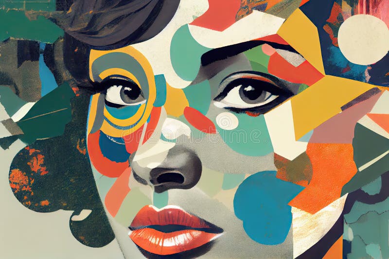 Close-up of Face Collage with Quirky Patterns, Shapes, and Colors Stock ...