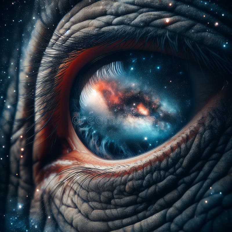 Close Up of a Face with a Large Eye and a Galaxy in the Background ...