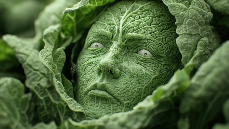 A Close Up of a Face Made Out of Cabbage Leaves, AI Stock Photo - Image ...