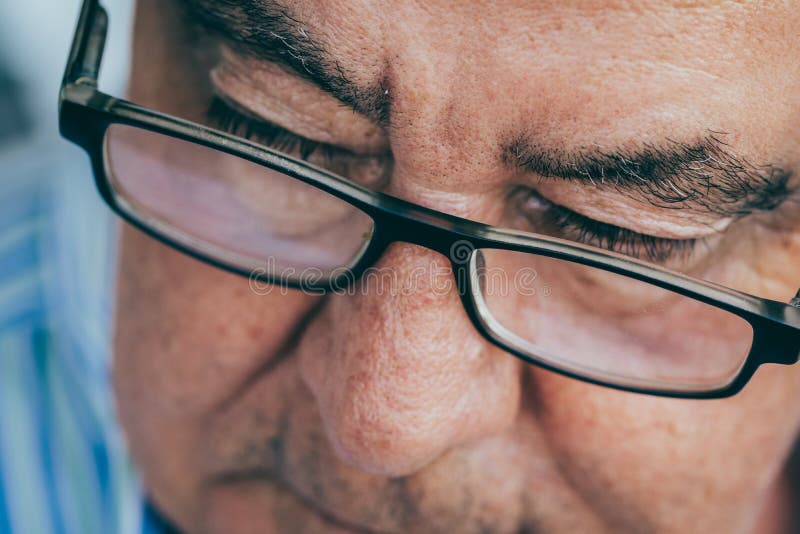 Retired Man Reading with Reading Glasses Stock Image - Image of happy ...