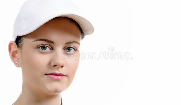 Close Up of the Face of a Pretty Young Woman with a White Cap Stock ...