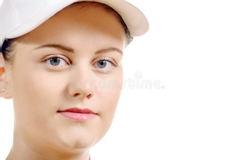 Close Up of the Face of a Pretty Young Woman with a White Cap Stock ...