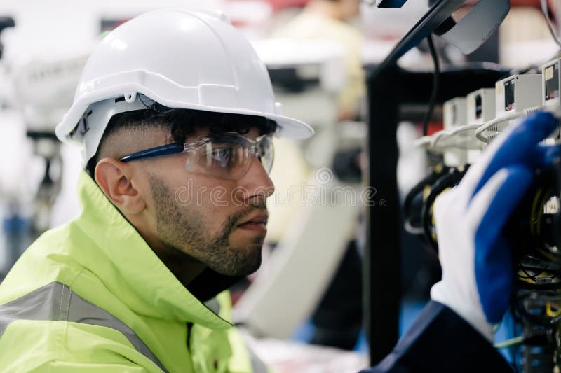 Close Up Face of Professional Engineer with Safety Helmet and Glasses ...