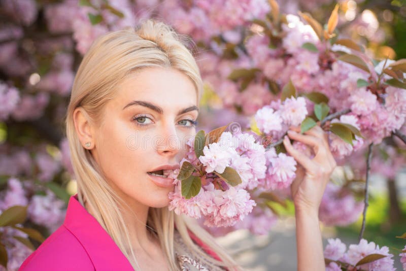 Close Up Face of Spring Girls in Flowers. Stock Photo - Image of female ...