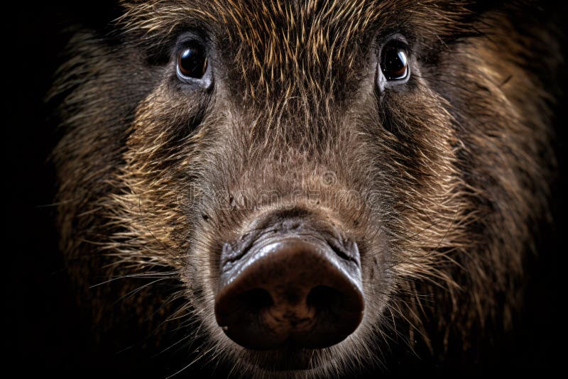 Close Up of Face of Wild Boar on Dark Background Stock Illustration ...