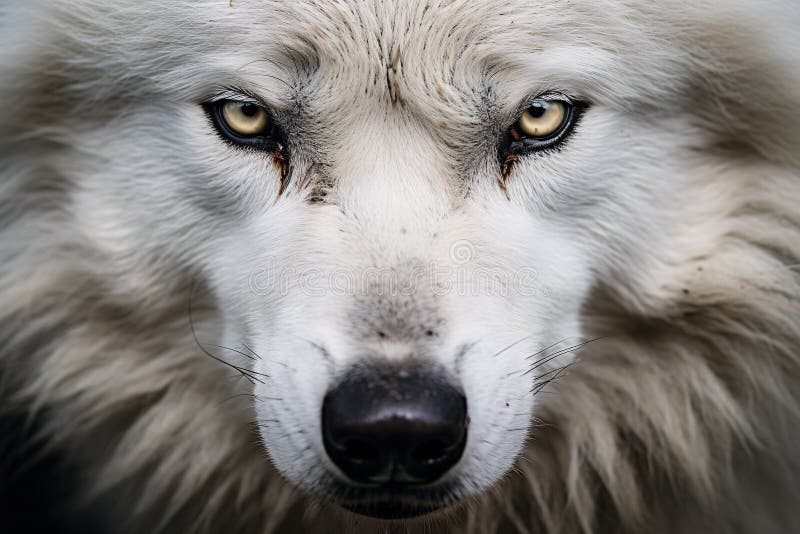 Close Up of Face of Wild White Wolf with Yellow Eyes Stock Photo ...