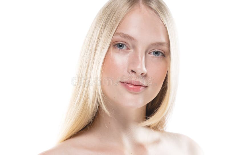 Close Up Face Woman With Beauty Skin And Beautful Blond Hair Iso Stock