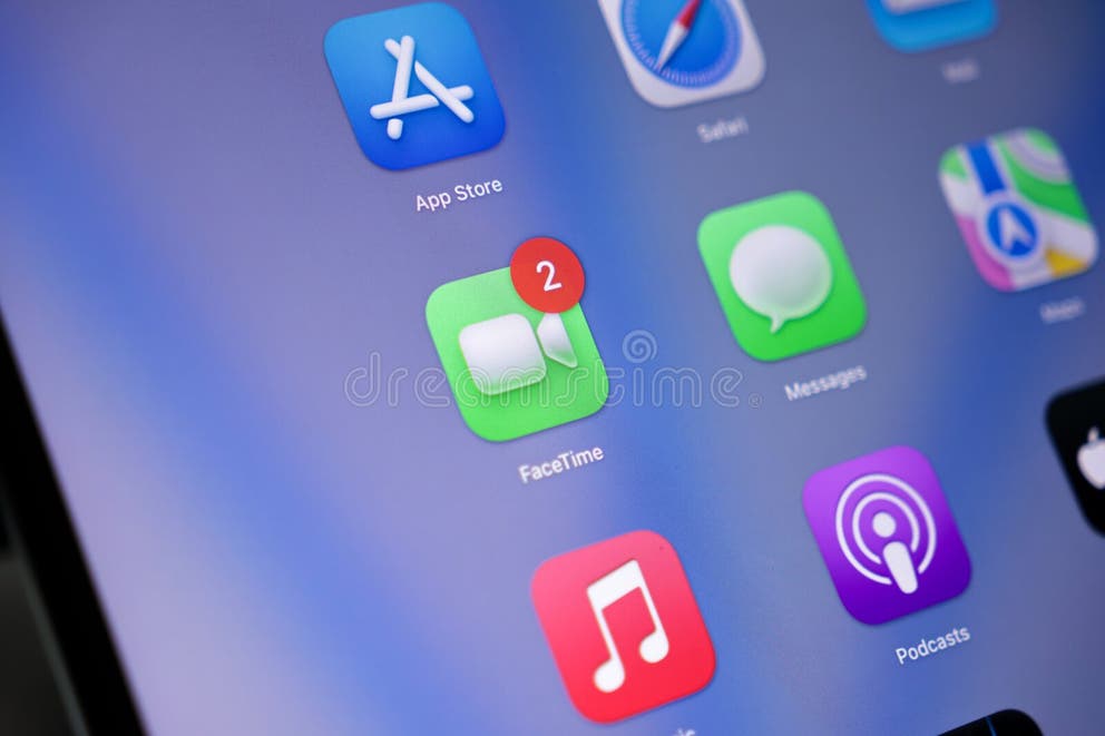 Close-up of FaceTime App Icon with Two Unread Notifications on Digital ...