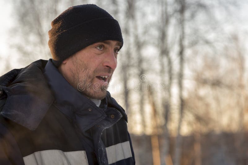 Close-up Facial Portrait of Worker at Construction Site Stock Photo ...