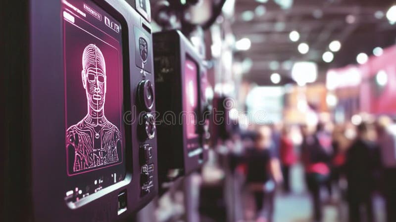 Close-up of a Facial Recognition Screen Displaying a Digital Face Scan ...