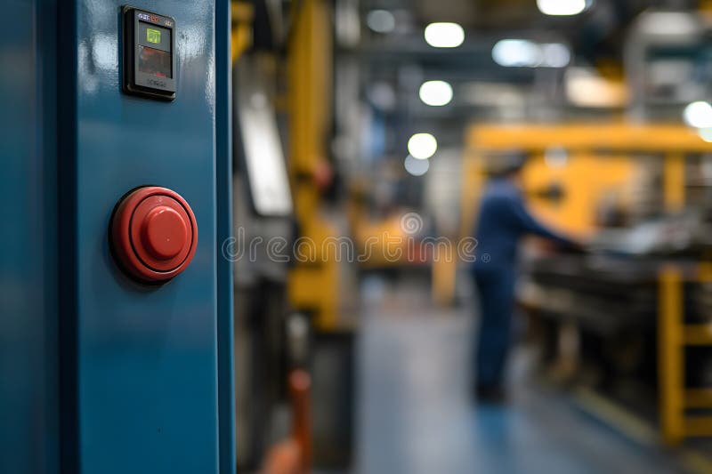 Close-Up of a Factory Worker with Safety Stop Button Stock Image ...