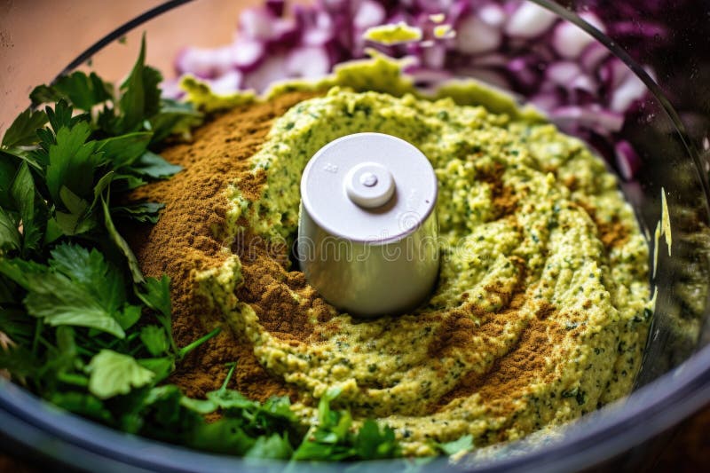 Close-up of Falafel Mixture in a Food Processor Stock Illustration ...